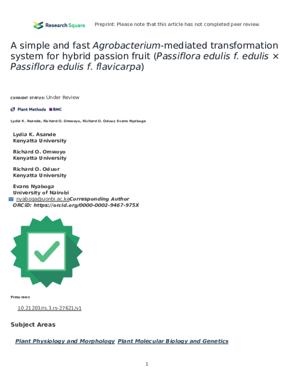 (PDF) A simple and fast Agrobacterium-mediated transformation system for hybrid passion fruit ...