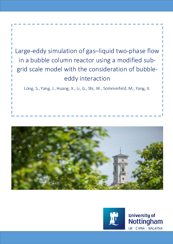 Pdf Large Eddy Simulation Of Gasliquid Two Phase Flow In A Bubble Column Reactor Using A 