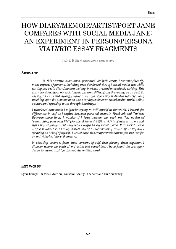 (PDF) How Diary / Memoir / Poet Jane Compares With Social Media Jane