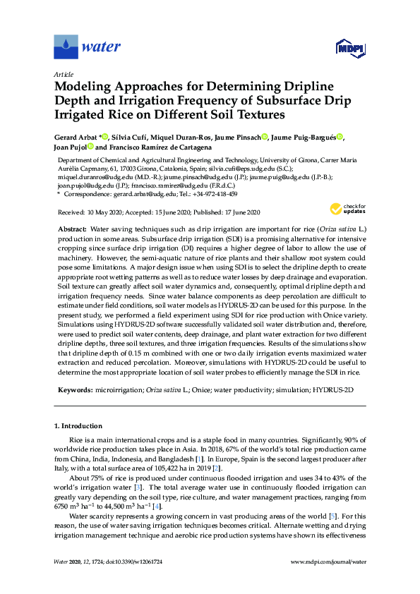 (PDF) Modeling Approaches for Determining Dripline Depth and Irrigation Frequency of Subsurface ...