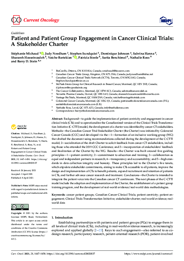 (PDF) Patient and Patient Group Engagement in Cancer Clinical Trials: A ...