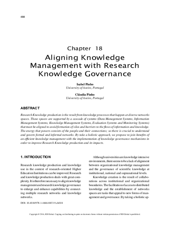 (PDF) Aligning Knowledge Management with Research Knowledge Governance