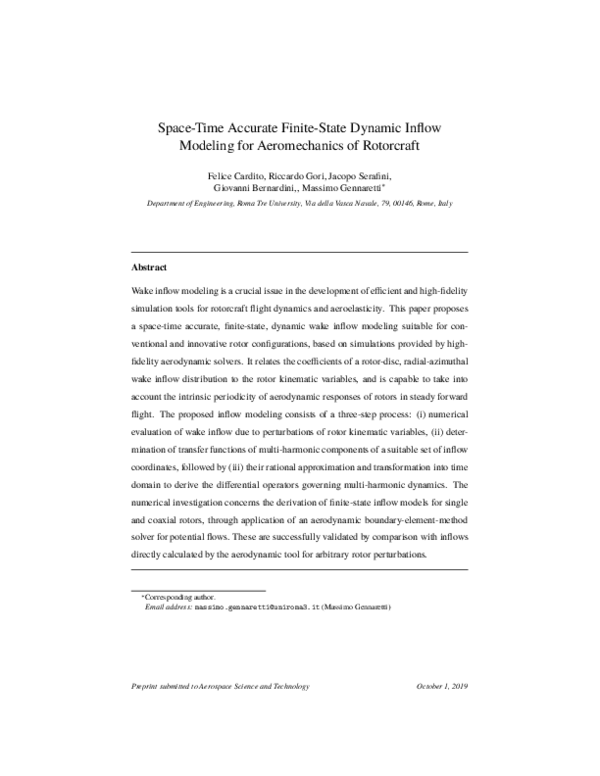 (PDF) Space-time accurate finite-state dynamic inflow modeling for aeromechanics of rotorcraft