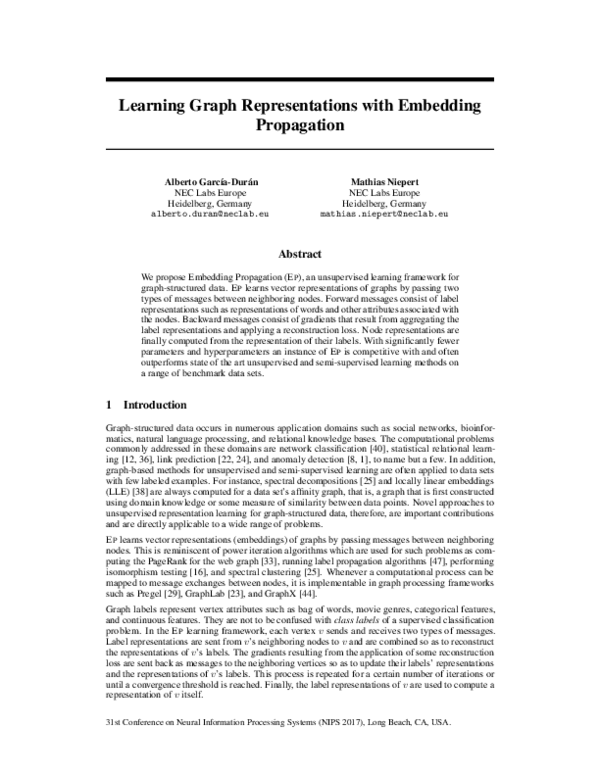 Pdf Learning Graph Embeddings With Embedding Propagation