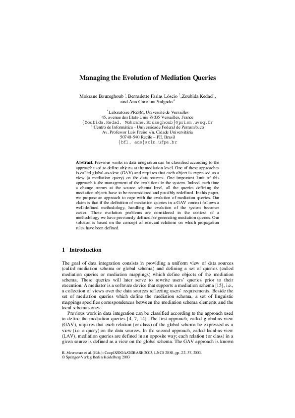 (PDF) Managing the Evolution of Mediation Queries
