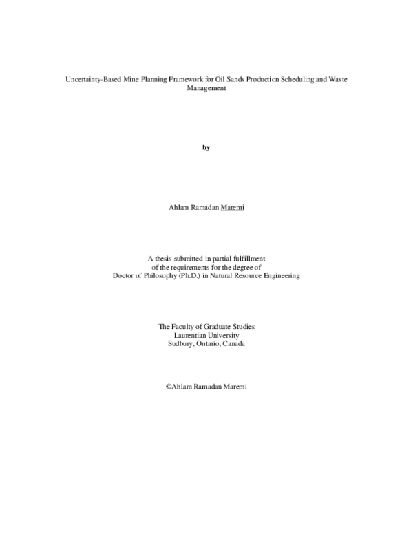 (PDF) Uncertainty-based mine planning framework for oil sands ...