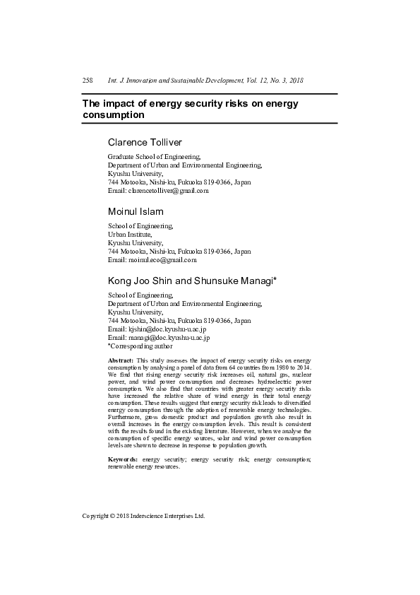 (PDF) The impact of energy security risks on energy consumption