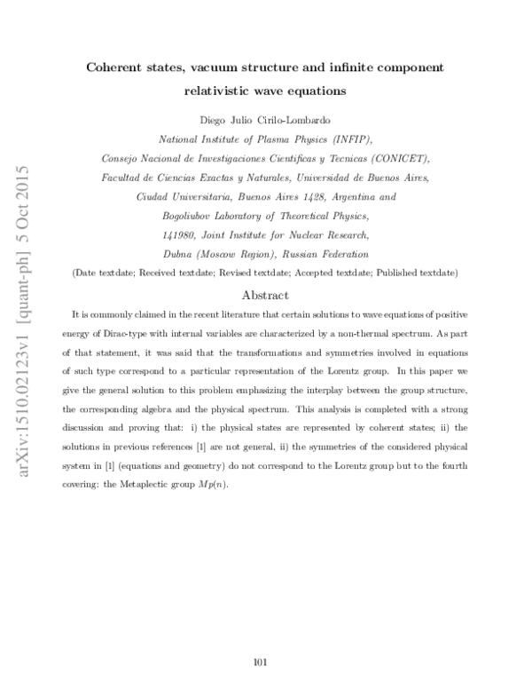 (PDF) Coherent states, vacuum structure and infinite component ...