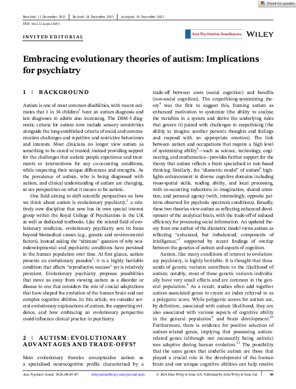 (PDF) Embracing evolutionary theories of autism: Implications for ...