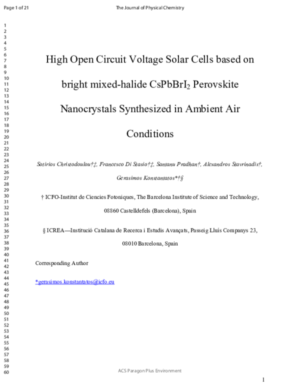 (PDF) High-Open-Circuit-Voltage Solar Cells Based on Bright Mixed-Halide CsPbBrI2 Perovskite ...