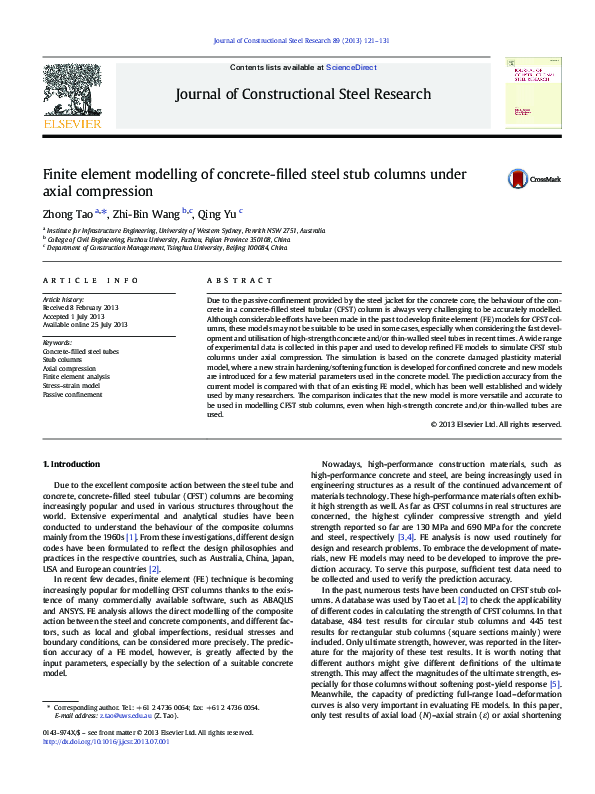 (PDF) Finite Element Modelling of Concrete-Filled Steel Tube Reinforced Concrete Stub Columns ...