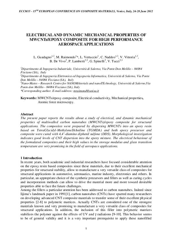 (PDF) Electrical and dynamic mechanical properties of MWCNTs/Epoxy composite for high ...