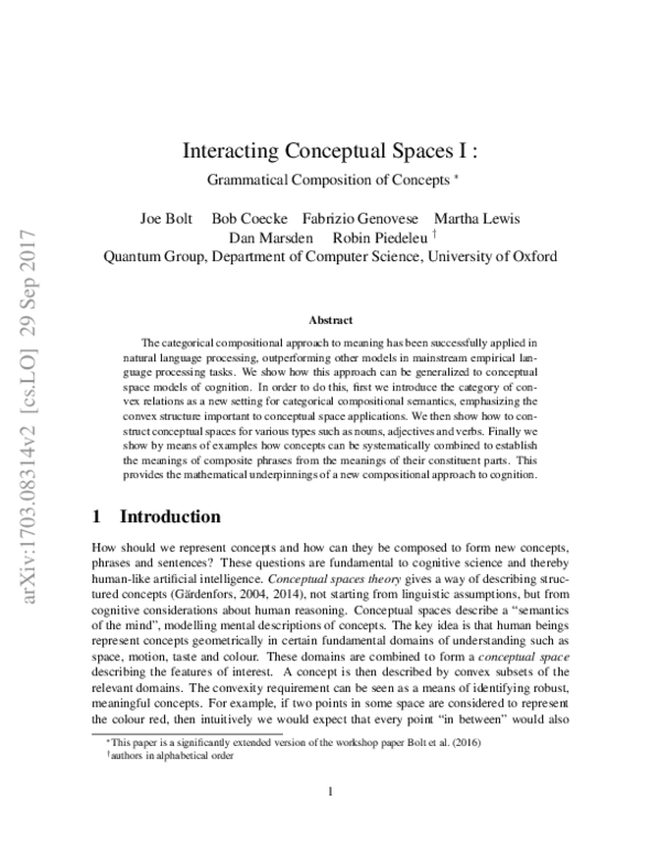 (PDF) Interacting Conceptual Spaces I: Grammatical Composition of Concepts
