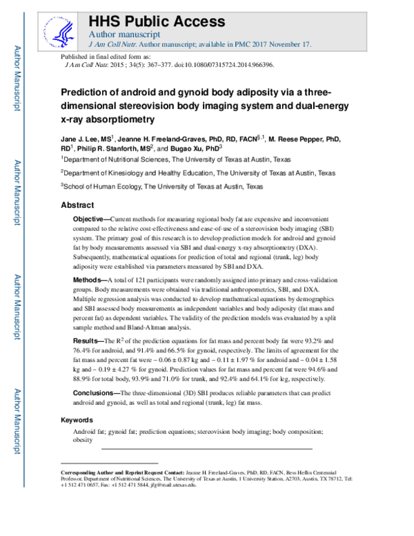 (PDF) Prediction of Android and Gynoid Body Adiposity via a Three ...