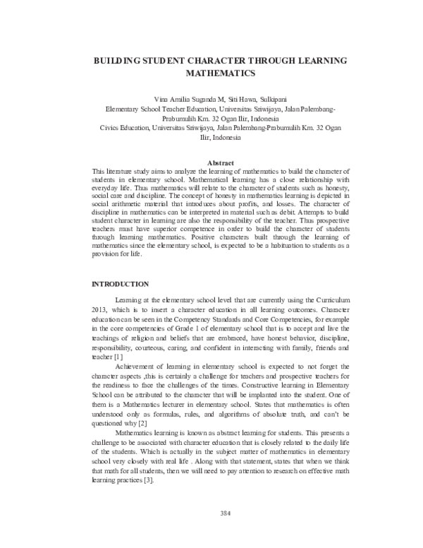 (PDF) Building Student Character Through Learning Mathematics