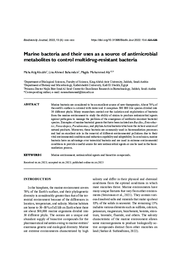 (PDF) Marine bacteria and their uses as a source of antimicrobial ...