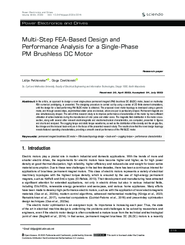 (PDF) Multi-Step FEA-Based Design and Performance Analysis for a Single-Phase PM Brushless DC Motor