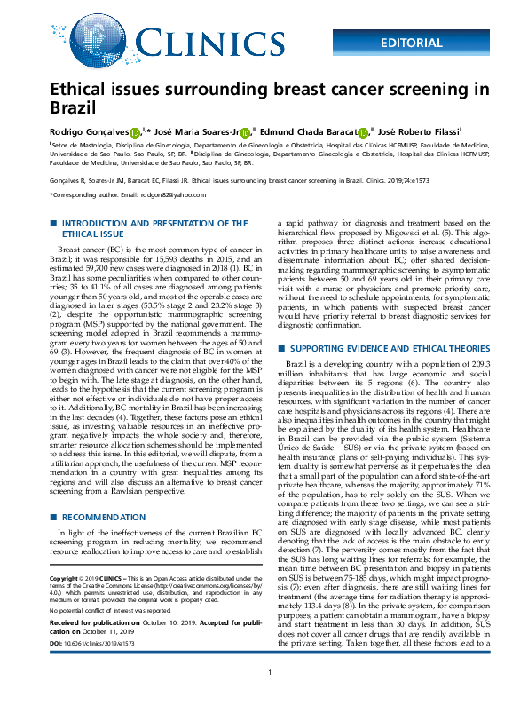 (PDF) Ethical issues surrounding breast cancer screening in Brazil