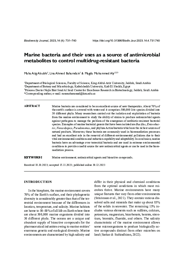 (PDF) Marine bacteria and their uses as a source of antimicrobial ...