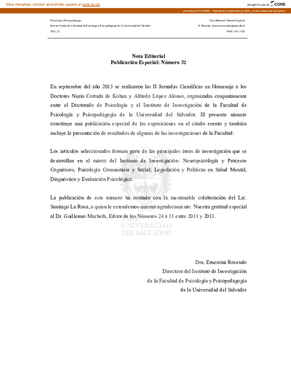 (PDF) Nota Editorial. Publicación Especial: Número 32