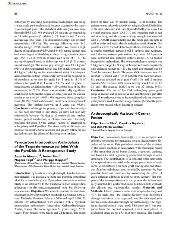 (PDF) Pyrocarbon Interposition Arthroplasty of the Trapeziometacarpal ...