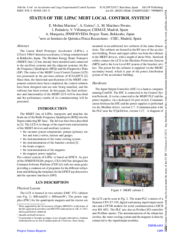 (PDF) Status of the LIPAc MEBT Local Control System