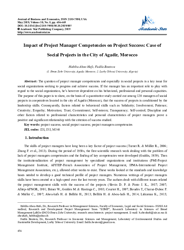 (PDF) Impact of Project Manager Competencies on Project Success: Case ...