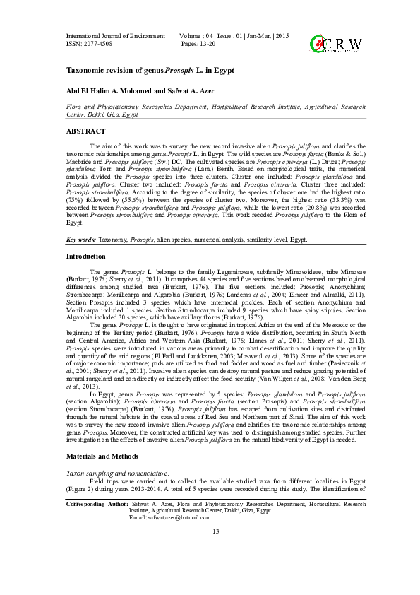 (PDF) Taxonomic revision of genus Prosopis L. in Egypt