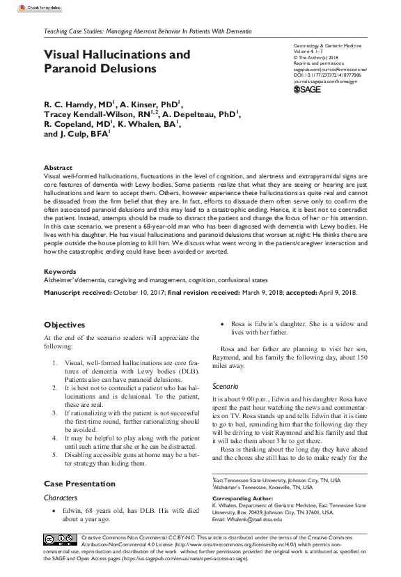 (PDF) Visual Hallucinations and Paranoid Delusions