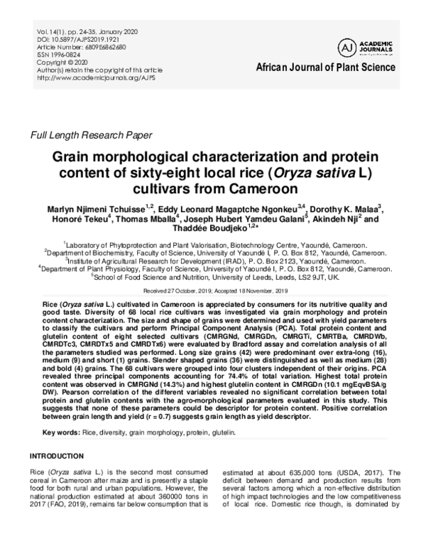 (PDF) Grain morphological characterization and protein content of sixty-eight local rice (Oryza ...
