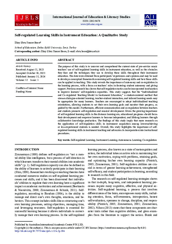(PDF) Self-regulated Learning Skills in Instrument Education: A Qualitative Study