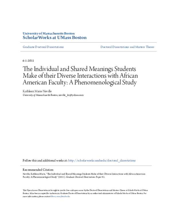 (PDF) The Individual and Shared Meaning Students Make of Their Diverse ...