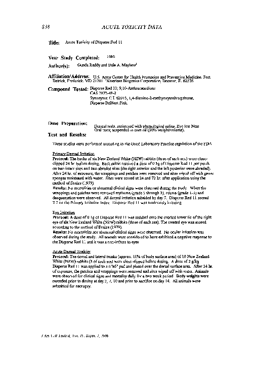 (PDF) Acute Toxicity of Disperse Red 11