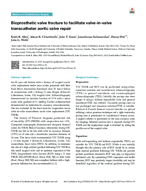(PDF) Bioprosthetic valve fracture to facilitate valve-in-valve ...