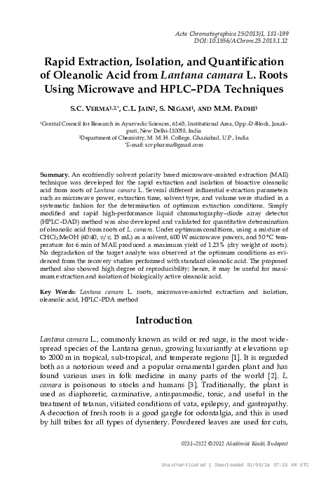 (PDF) Rapid extraction, isolation, and quantification of oleanolic acid ...