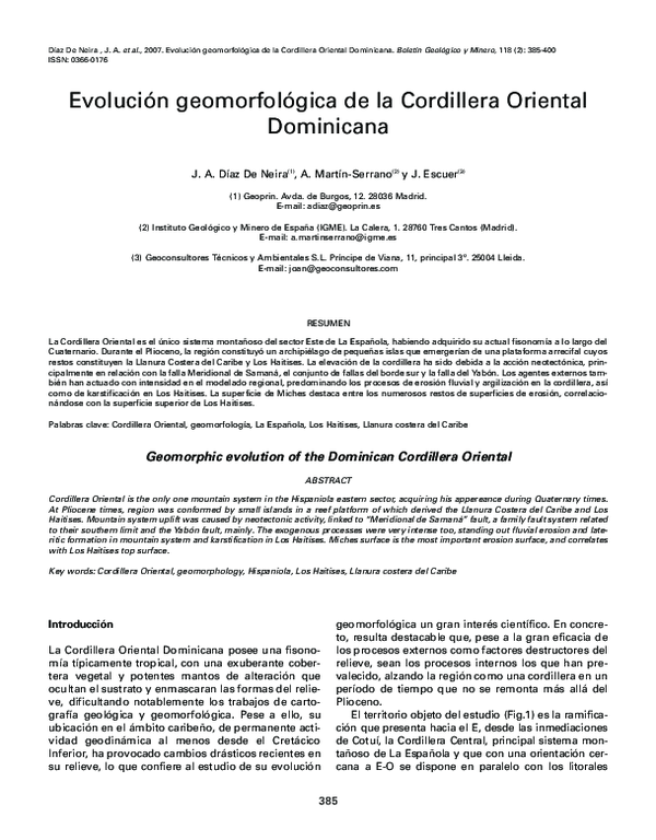 (PDF) Geomorphic evolution of the Dominican Cordillera Oriental | Joan ...
