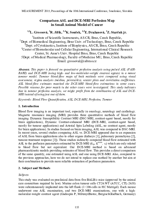 (PDF) Comparison ASL and DCE-MRI Perfusion Map in Small Animal Model of Cancer