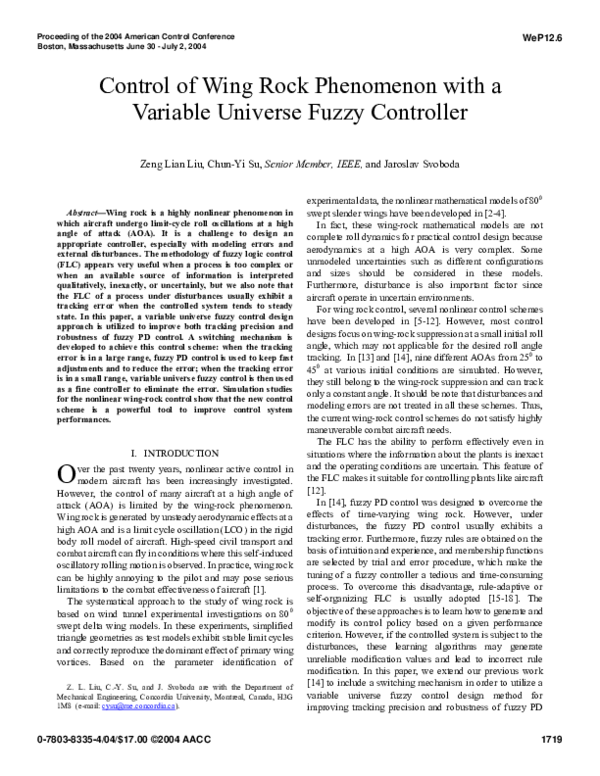 (PDF) Control of wing rock phenomenon with a variable universe fuzzy ...