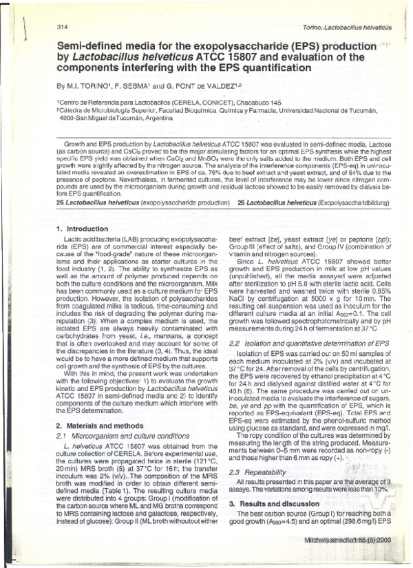 (PDF) Semi-defined media for the exopolysaccharide (EPS) production by Lactobacillus helveticus ...