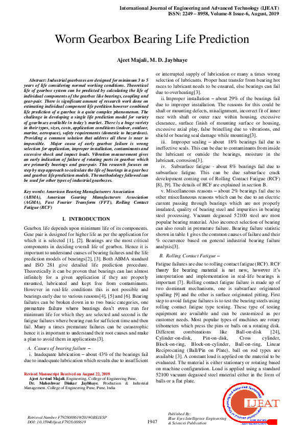 (PDF) Worm Gearbox Bearing Life Prediction