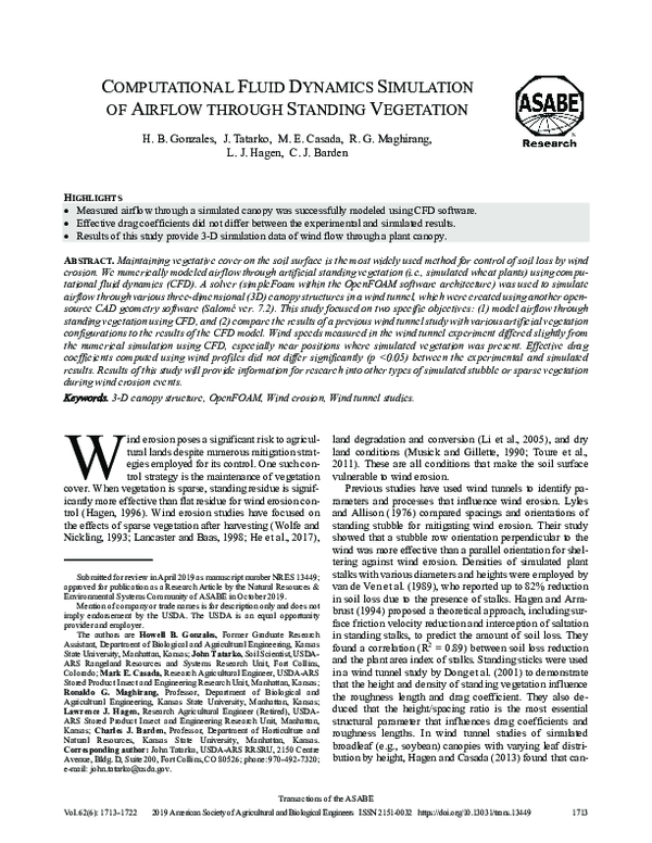 (PDF) Computational Fluid Dynamics Simulation of Airflow through Standing Vegetation