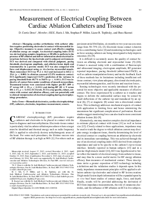 (PDF) Measurement of Electrical Coupling Between Cardiac Ablation ...
