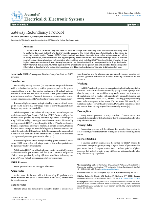 (PDF) Gateway Redundancy Protocol