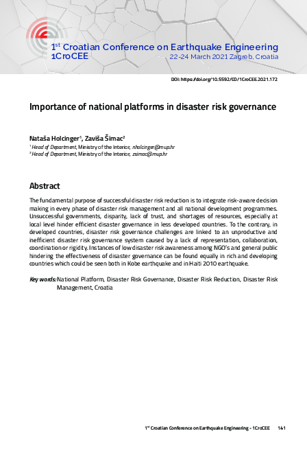 (PDF) Importance of National platforms in disaster risk governance
