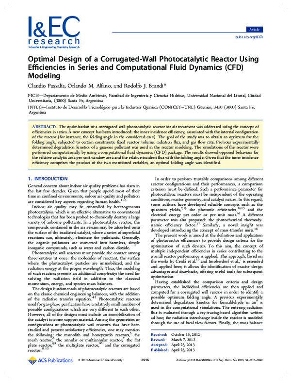 (PDF) Optimal Design of a Corrugated-Wall Photocatalytic Reactor Using Efficiencies in Series ...