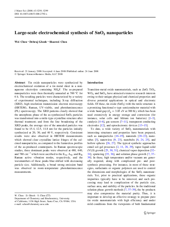 (PDF) Large-scale electrochemical synthesis of SnO2 nanoparticles