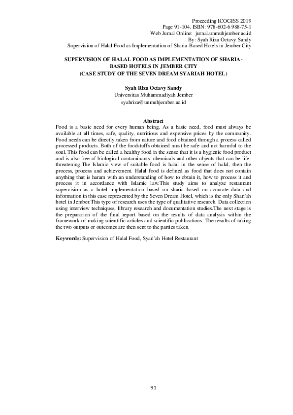 (PDF) Supervision of Halal Food as Implementation of Sharia-Based ...