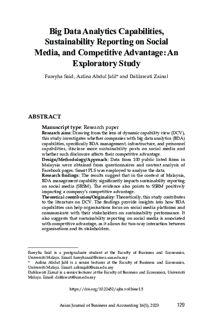 (PDF) Big Data Analytics Capabilities, Sustainability Reporting on ...