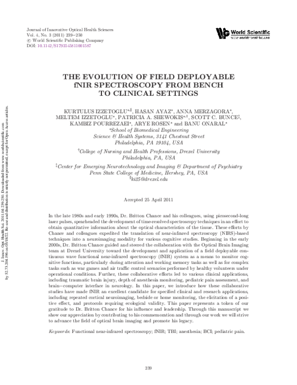 (PDF) THE EVOLUTION OF FIELD DEPLOYABLE fNIR SPECTROSCOPY FROM BENCH TO ...