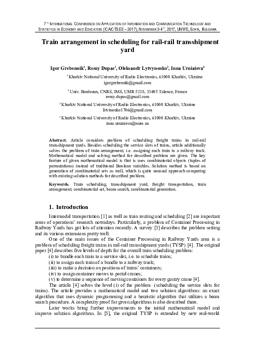 (DOC) Train arrangement in scheduling for rail-rail transshipment yard | Rémy Dupas - Academia.edu